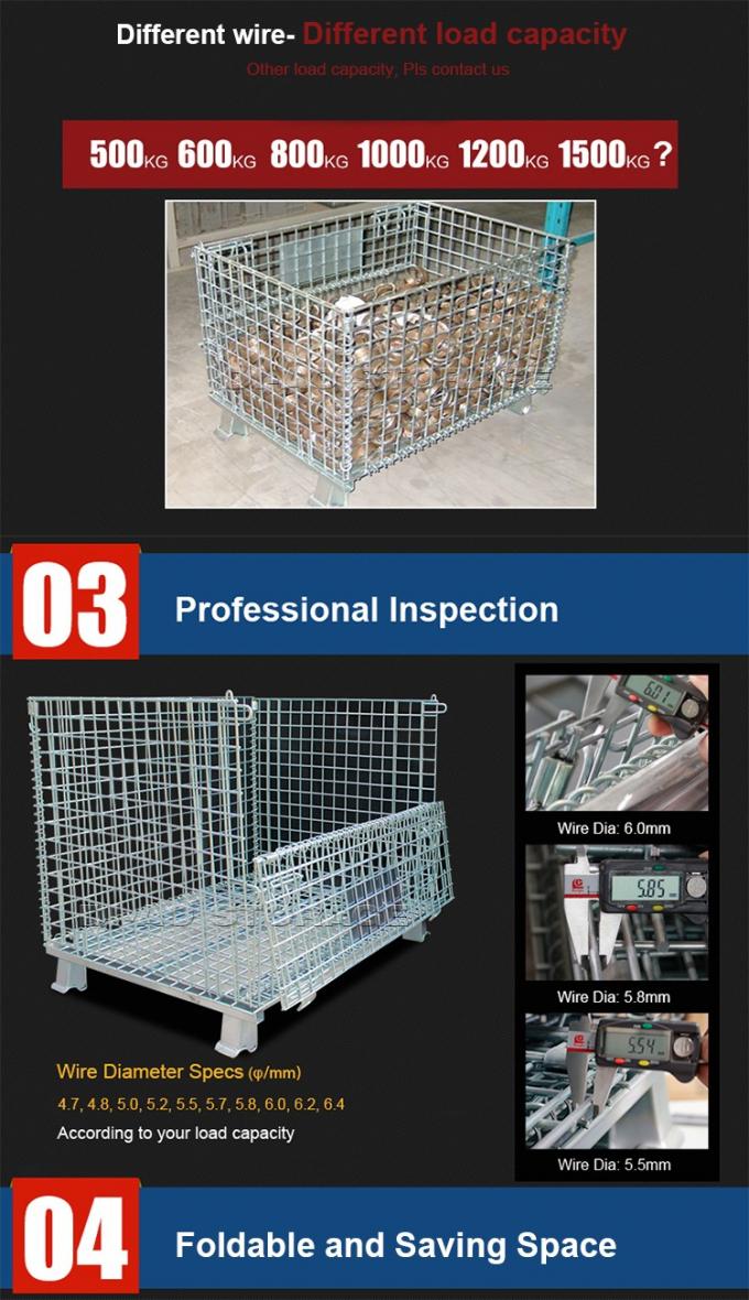 Heavy Duty Warehouse Portable Galvanized Folding Wire Mesh Storage Cage ...