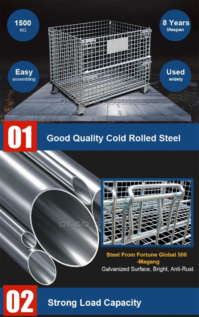 Heavy Duty Warehouse Portable Galvanized Folding Wire Mesh Storage Cage ...